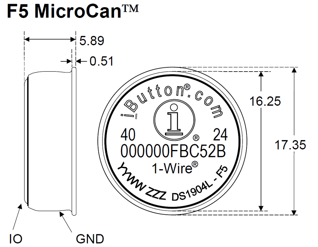 DS1922L-F5# Thermochron iButton [-40 to 85°C] - 8K Memory